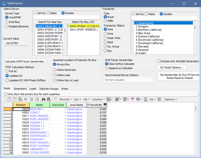 Simulator Linear Sensitivities » PowerWorld